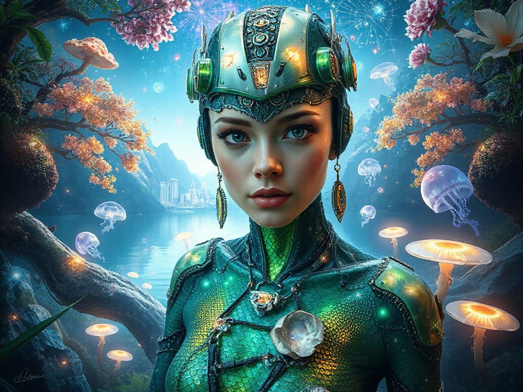 Biopunk Mermaid Goddess in Vibrant Jungle Realm - AI Art