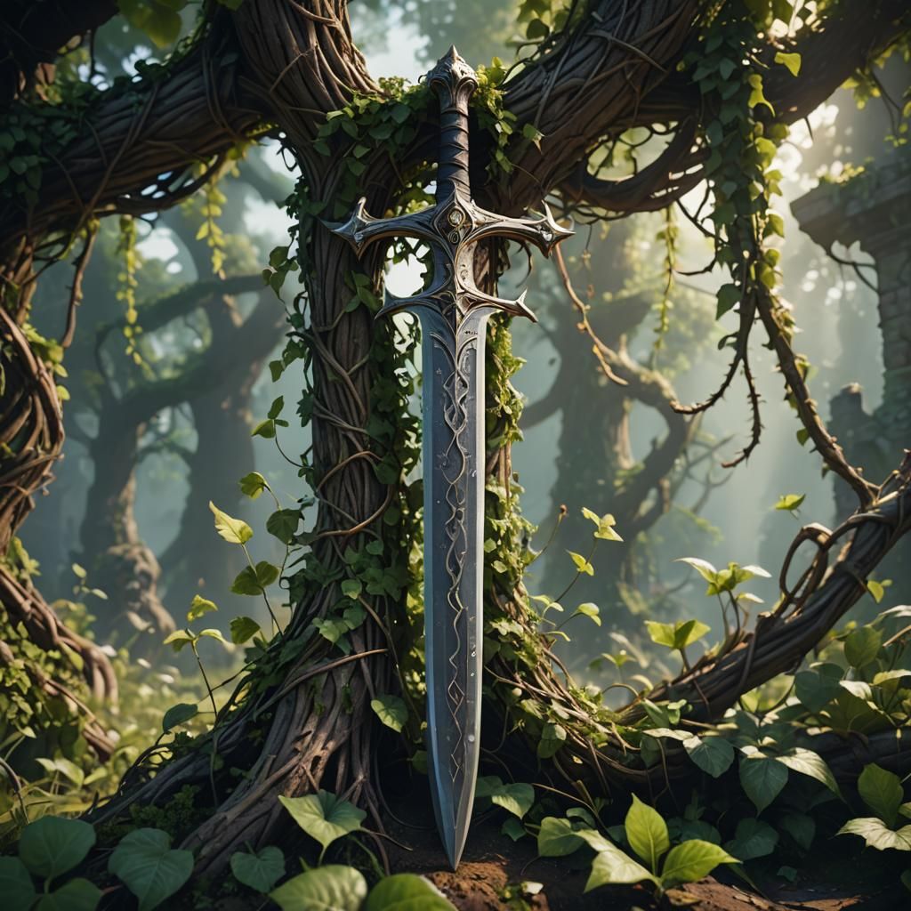 Sword Overgrown With Vines - AI Generated Artwork - NightCafe Creator