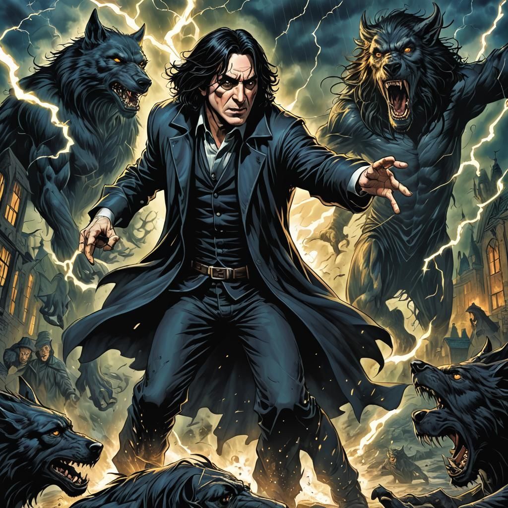 Severus Snape and the werewolf in lightning - AI Generated Artwork ...