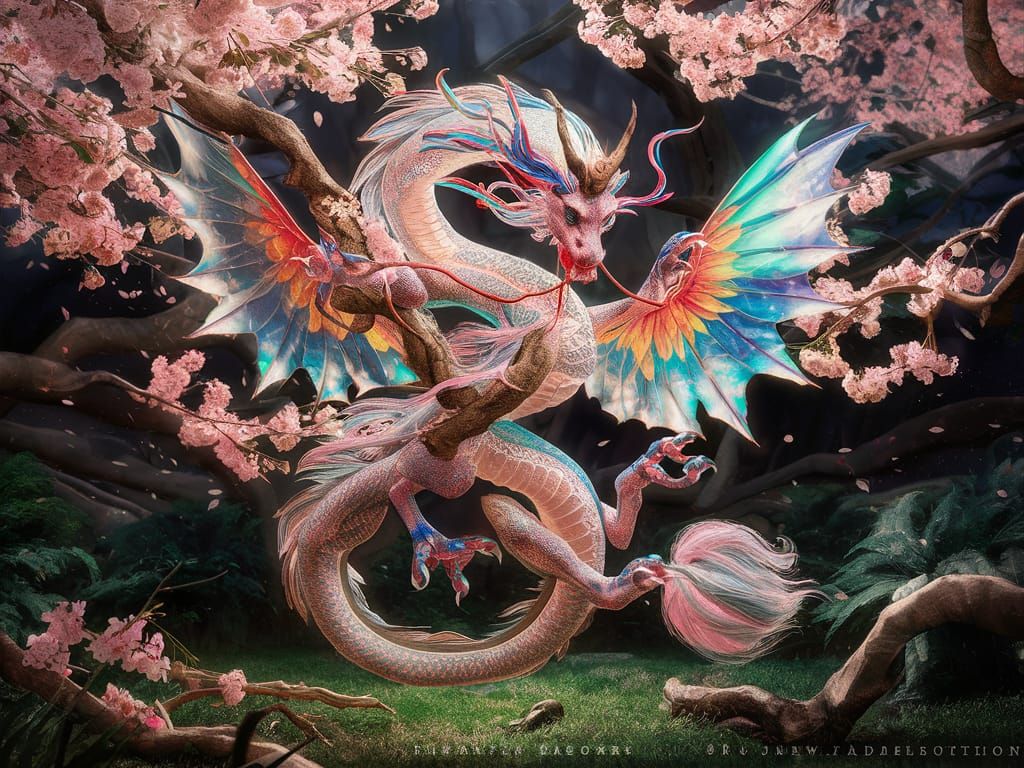 beautiful glass crystal japaneese dragon wrapped around a cherry ...