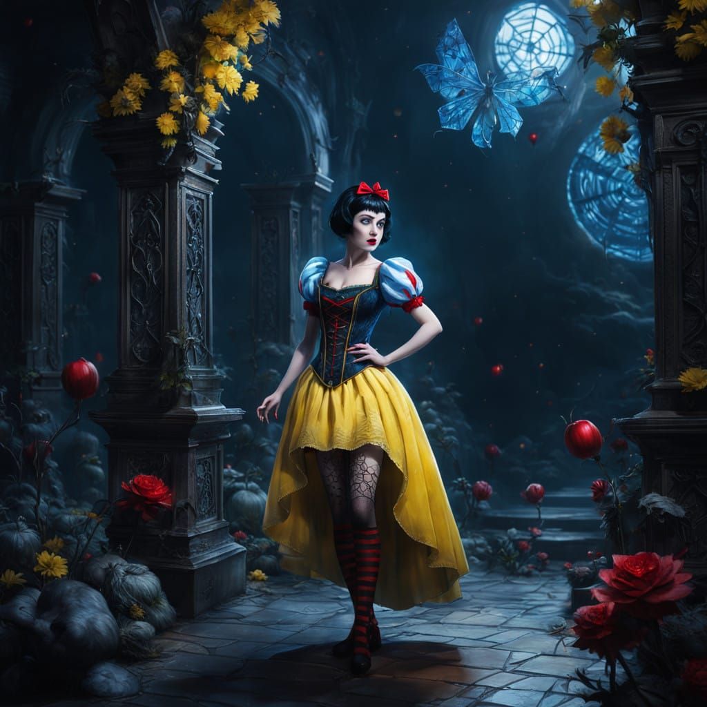 Goth Snow White in Vibrant Gothic Fantasy - AI Art