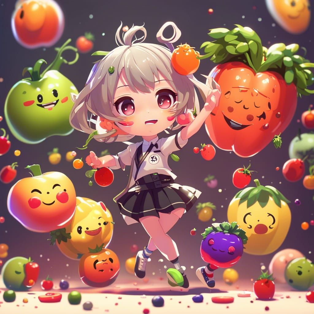 Chibi fruits and vegetables dancing in club By artist "anime", 3d anime ...