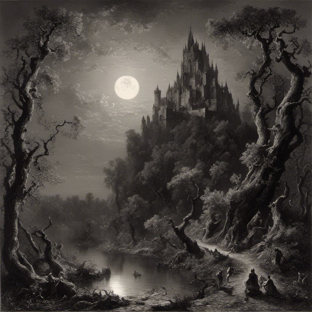 a haunting castle in the moonlight, gustave dore julien delval ...