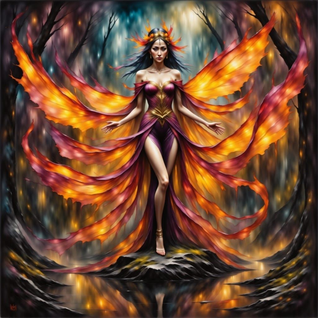 Sultry Ember Isle Dancer in Iridescent Flame - AI Art