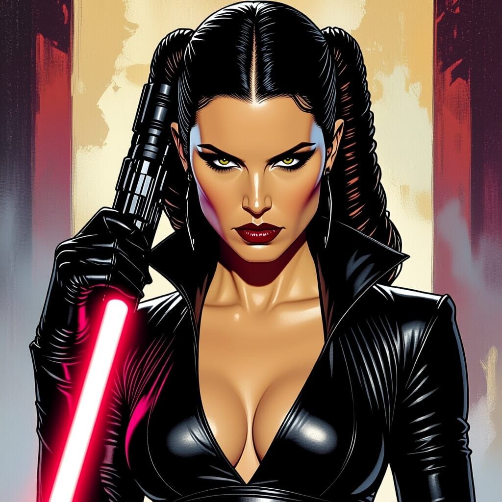 Sith Empress Leia in Black Leather, Comic Book Sty... - AI Art
