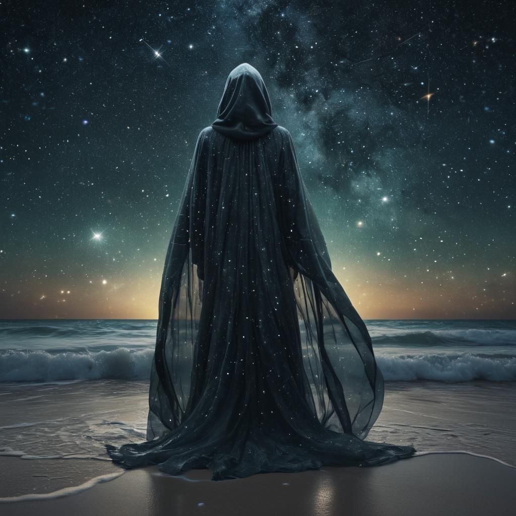 Night - Galactic Beach Goddess in Shimmering Cloak