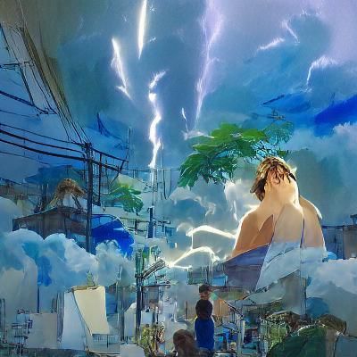 greek god zeus in a lightning storm in a modern day city - AI Generated ...