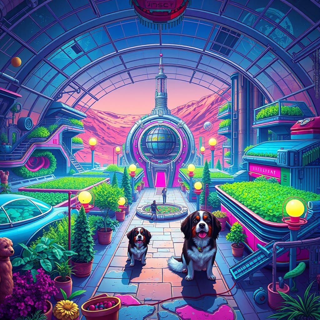 Solarpunk Mars City with Cavalier King Charles Spa... - AI Art