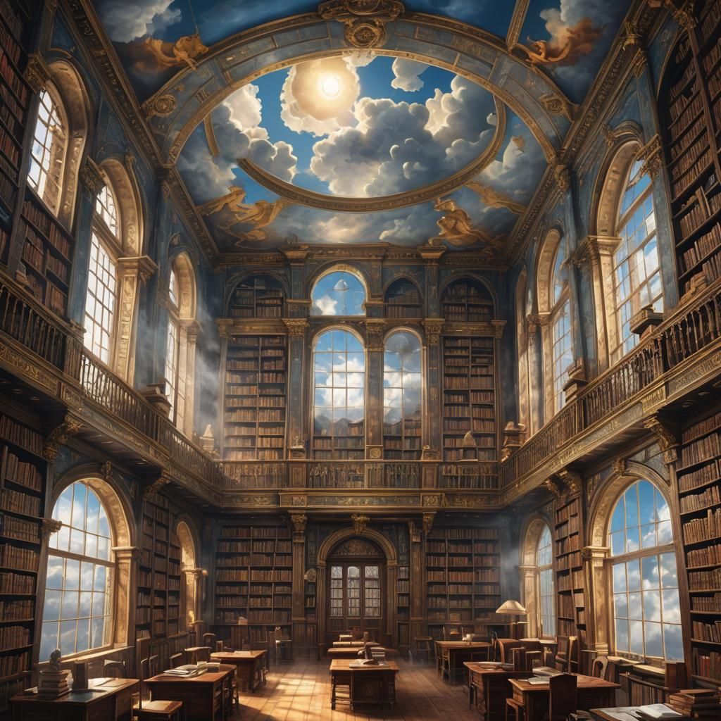 Ancient Library in the Cloud - AI Generated Artwork - NightCafe Creator