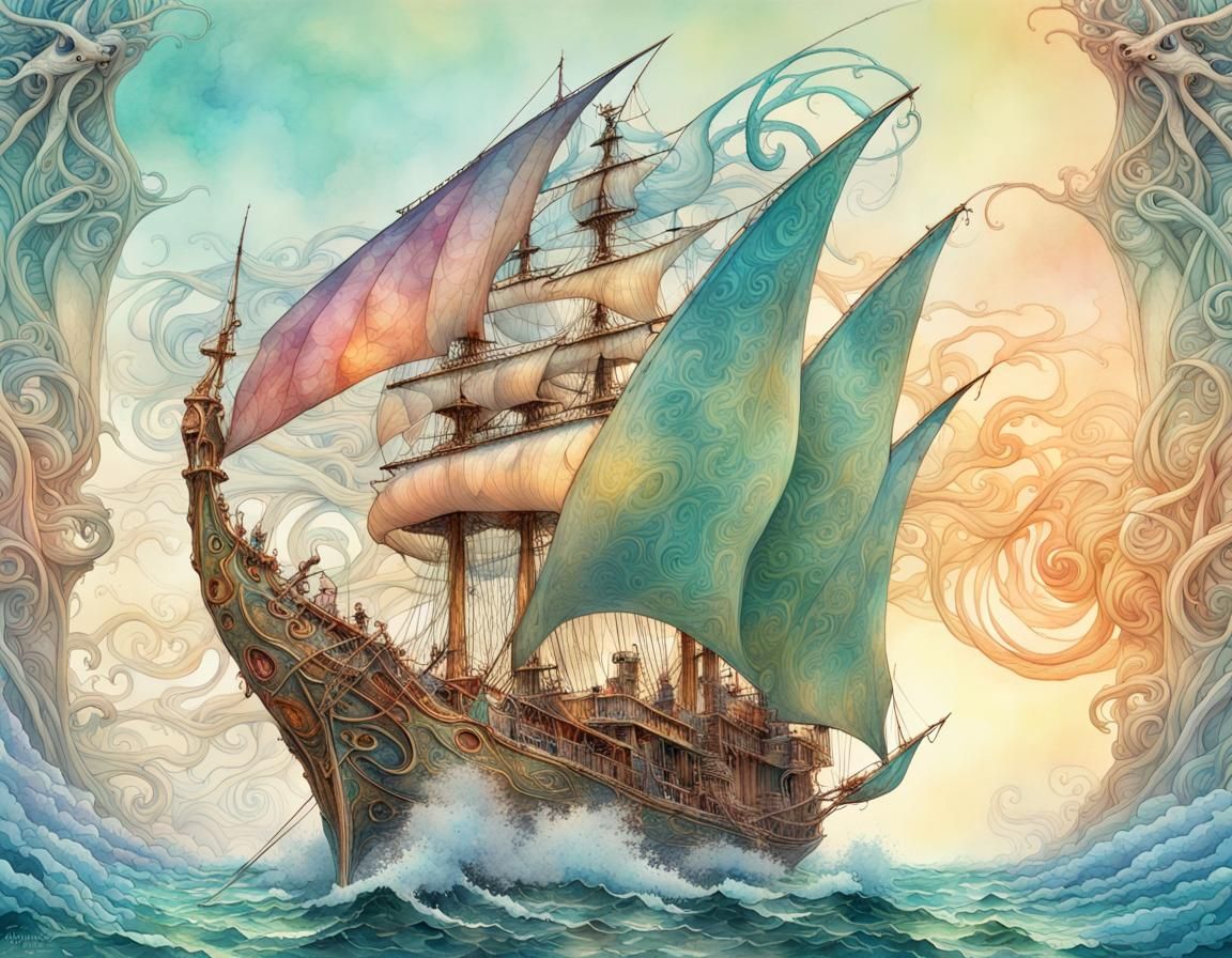 Surreal fantasy sailing ship - AI Generated Artwork - NightCafe Creator