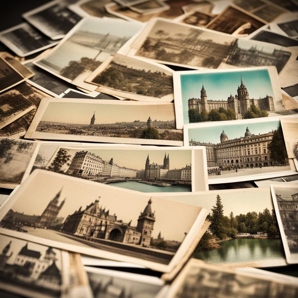 A scatter of old hand tinted postcards of Europe - AI Generated Artwork ...