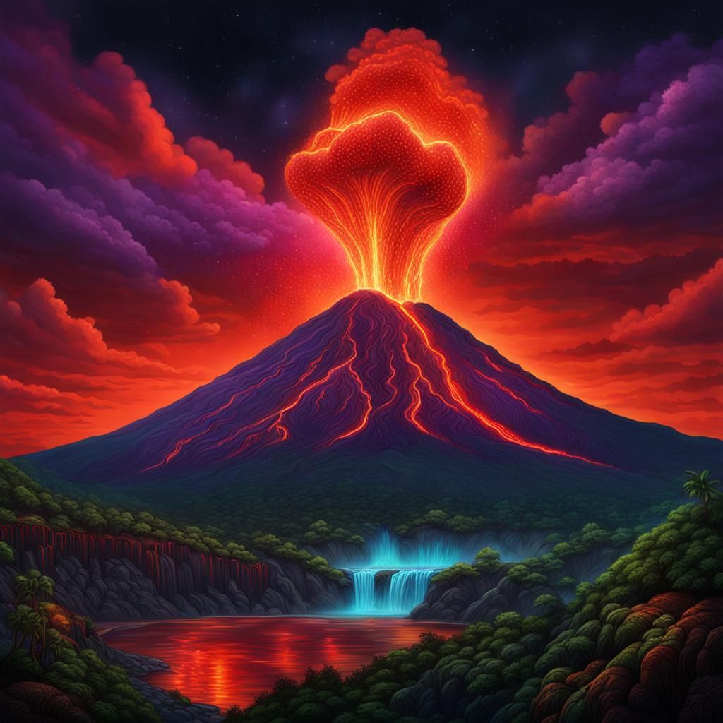 Volcano erruption neon - AI Generated Artwork - NightCafe Creator