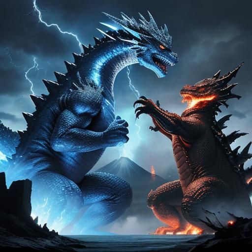 dragon lightning ice vs Godzilla burning - AI Generated Artwork ...