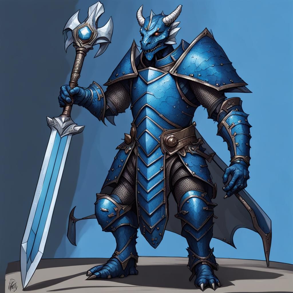 DND draconian blue character with titanium armor - AI Generated Artwork ...