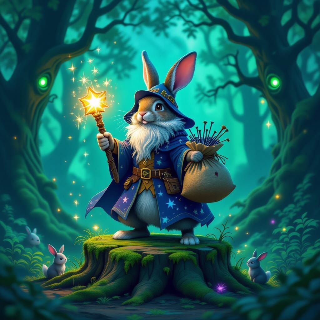 Rabbit Wizard in Dreamlike Landscape - AI Art