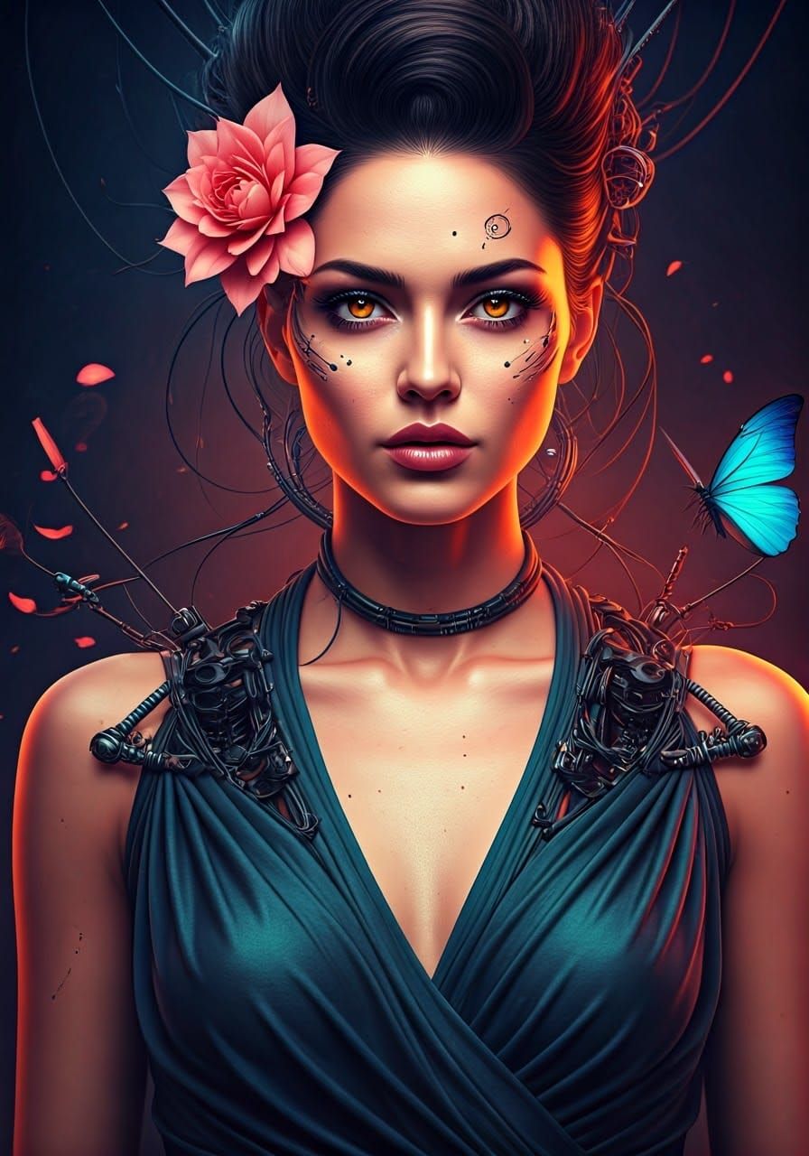Model with butterfly - Elegant Supermodel with Cyberpunk Fla...