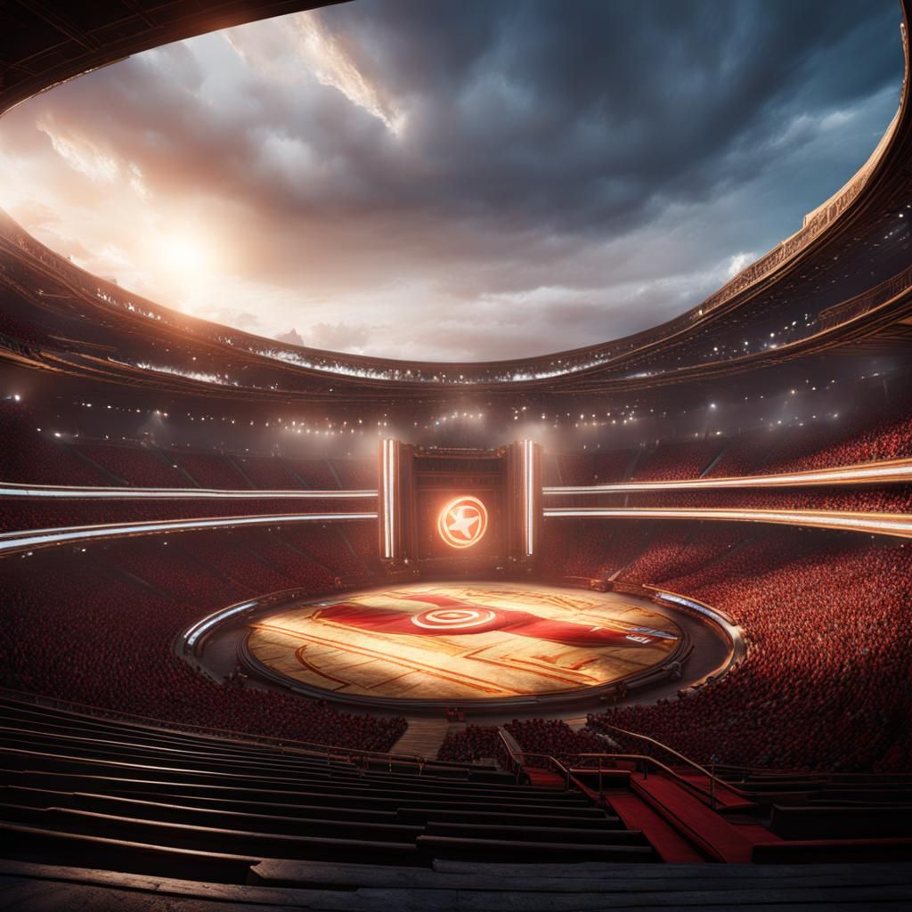 Huge Arena where superheroes battle and fight; detailed matte painting ...