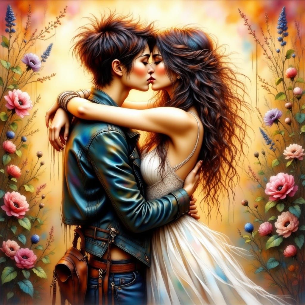 Sensual Women in Intimate Embrace, Inspired by Kli... - AI Art