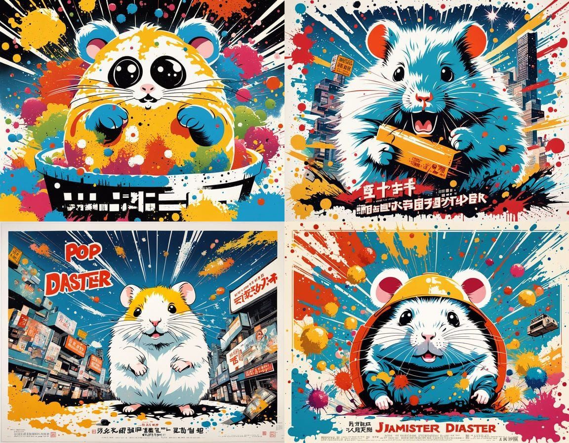 Retro Japanese Movie Poster: Hamster Disaster in W... - AI Art