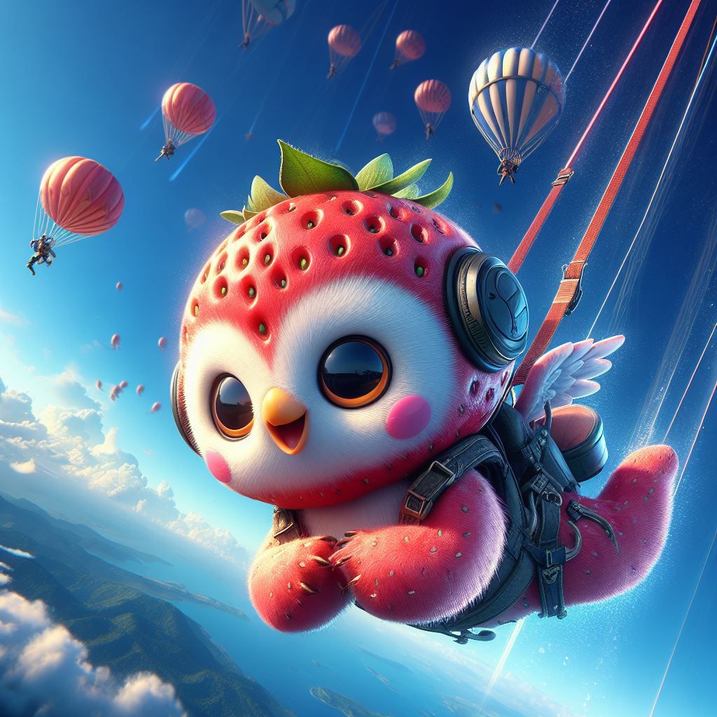 Strawberry Owl Skydiving - AI Generated Artwork - NightCafe Creator