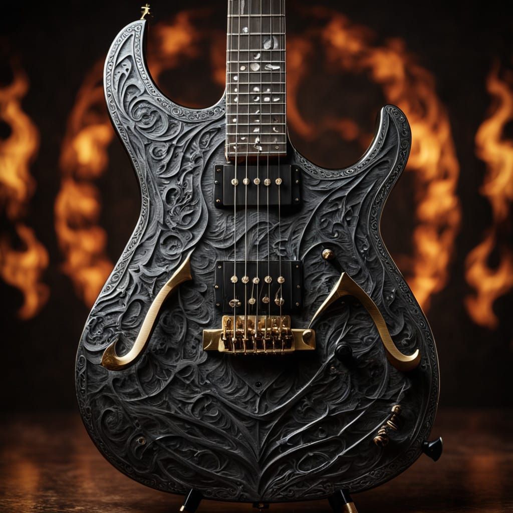 Demonic Electric Guitar with Intricately Engraved ... - AI Art