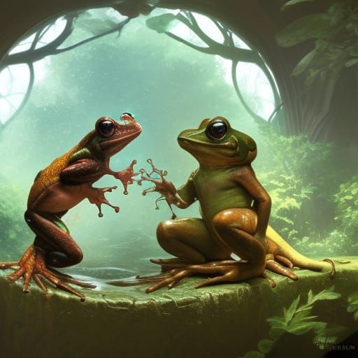Two mythical frogs arguing throughout time (Bon Voyage) - AI Generated ...