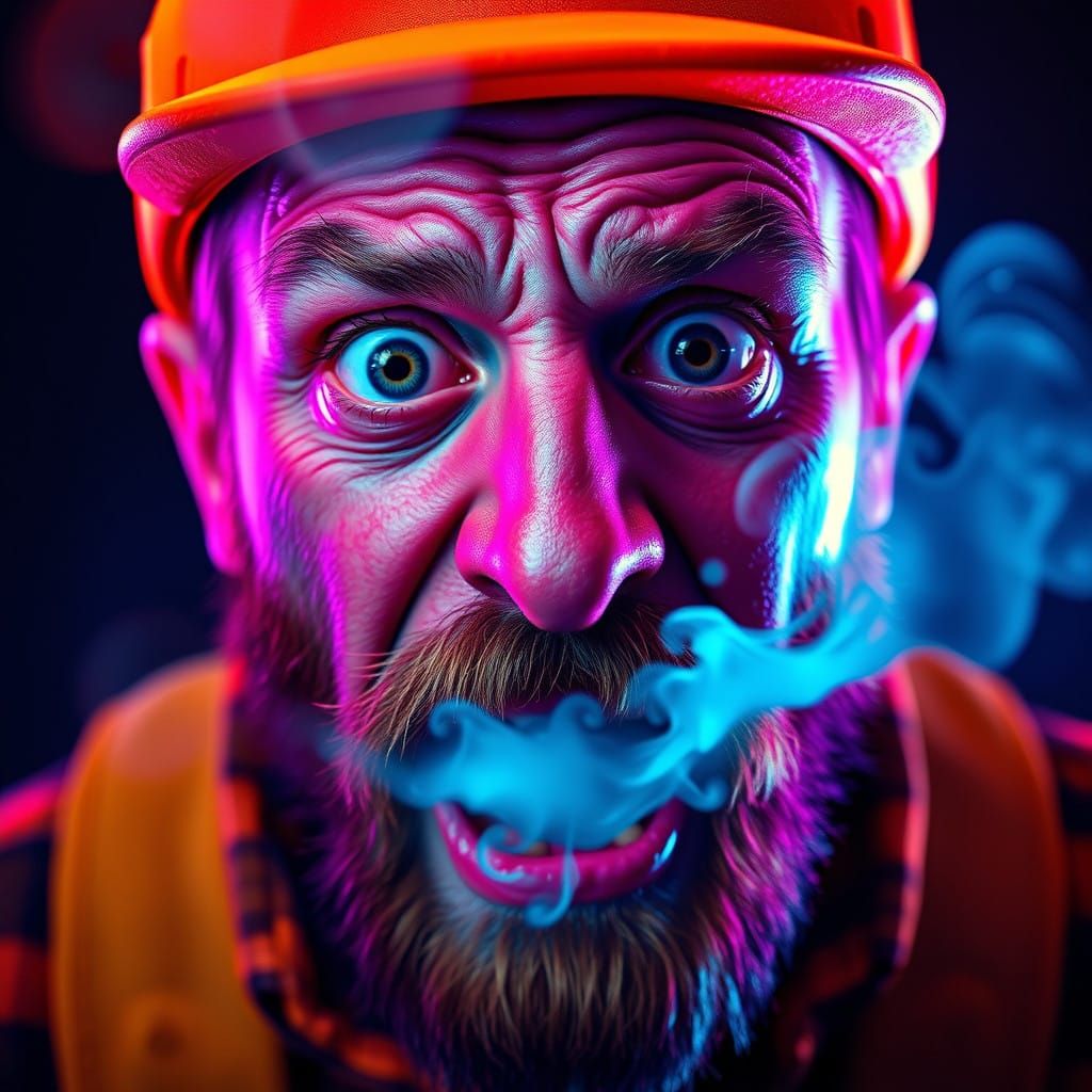 Surreal Lumberjack's Fiery Exhalation in Neon X-Ra... - AI Art