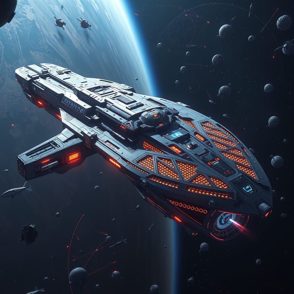 Cyberpunk Space Station in Luminous Latticework, I... - AI Art