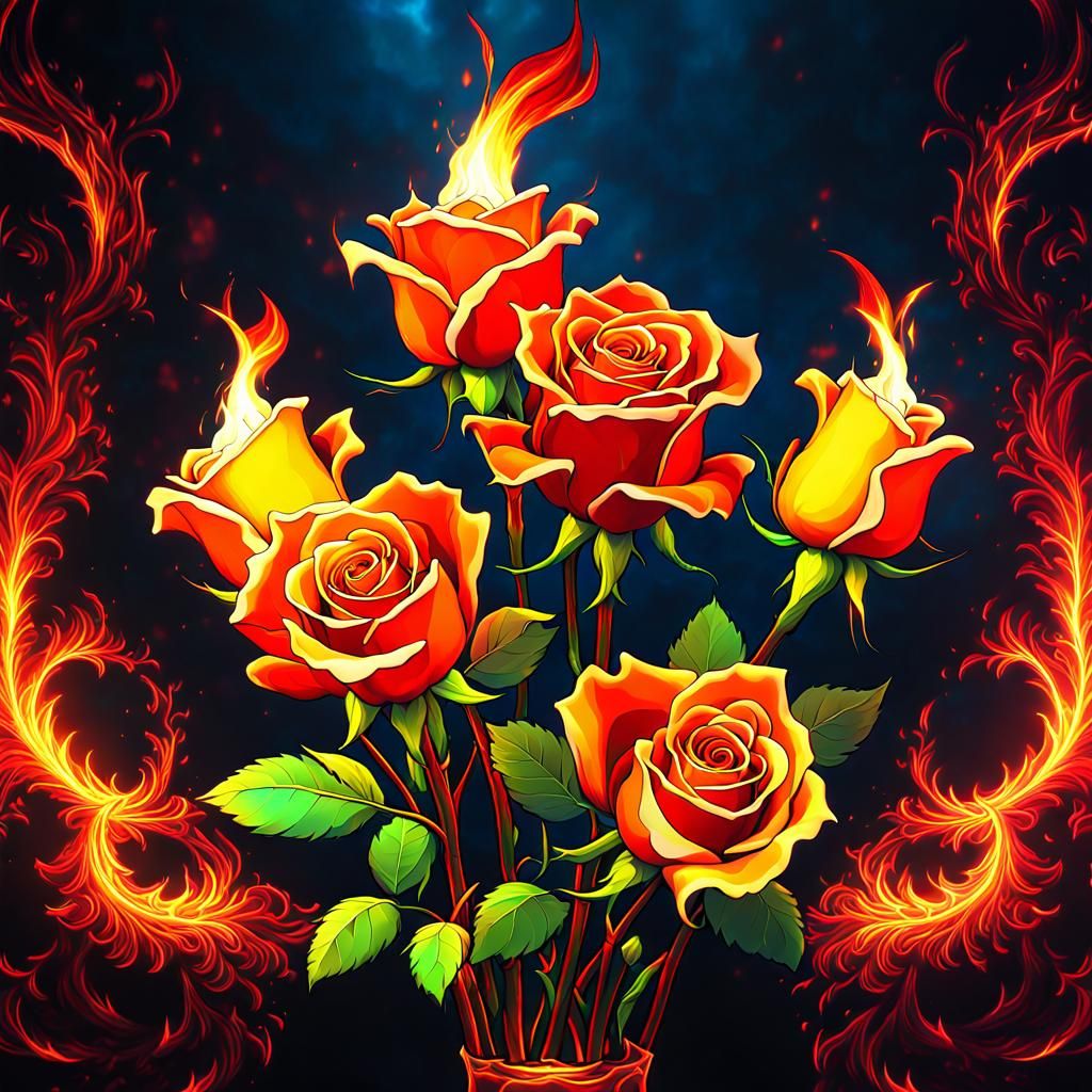 Roses In Bloom On Fire - AI Generated Artwork - NightCafe Creator