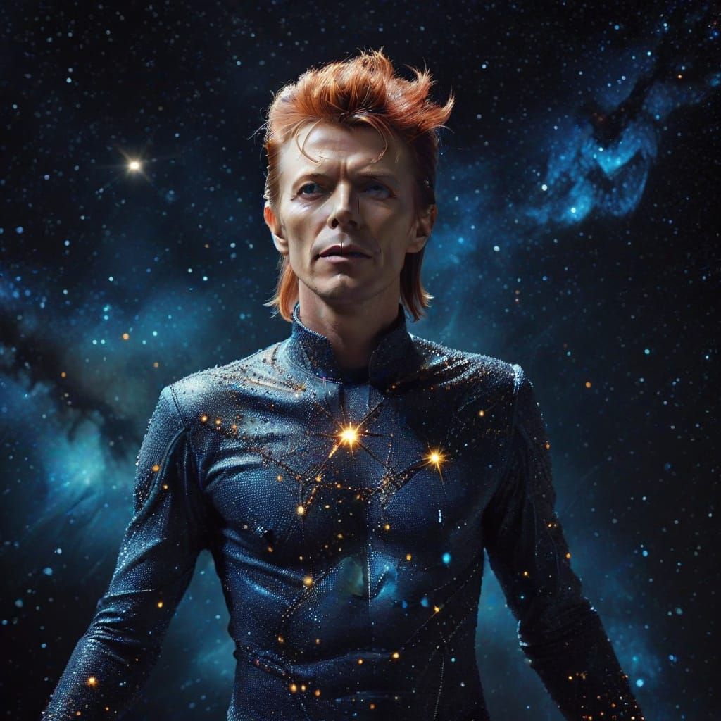 David bowie starman floating in space. Lots of stars. Constellations ...