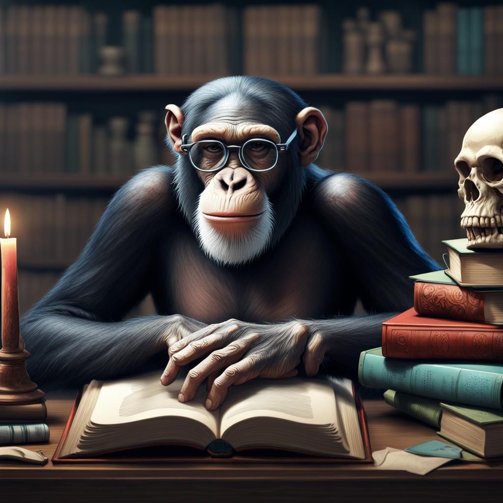 illustration of a thoughtful chimpanzee monkey wearing simple nerdy ...