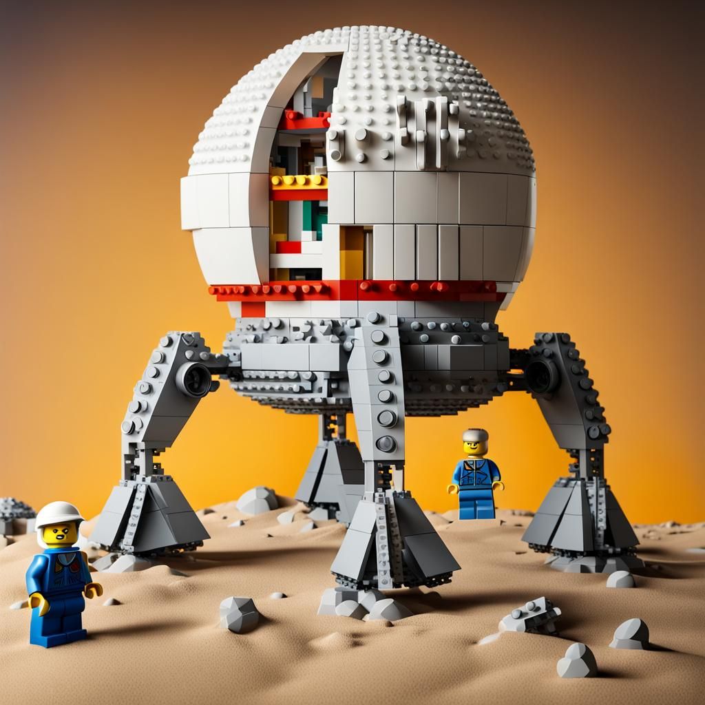 Lego building blocks, futuristic dwelling, on the surface of the moon ...