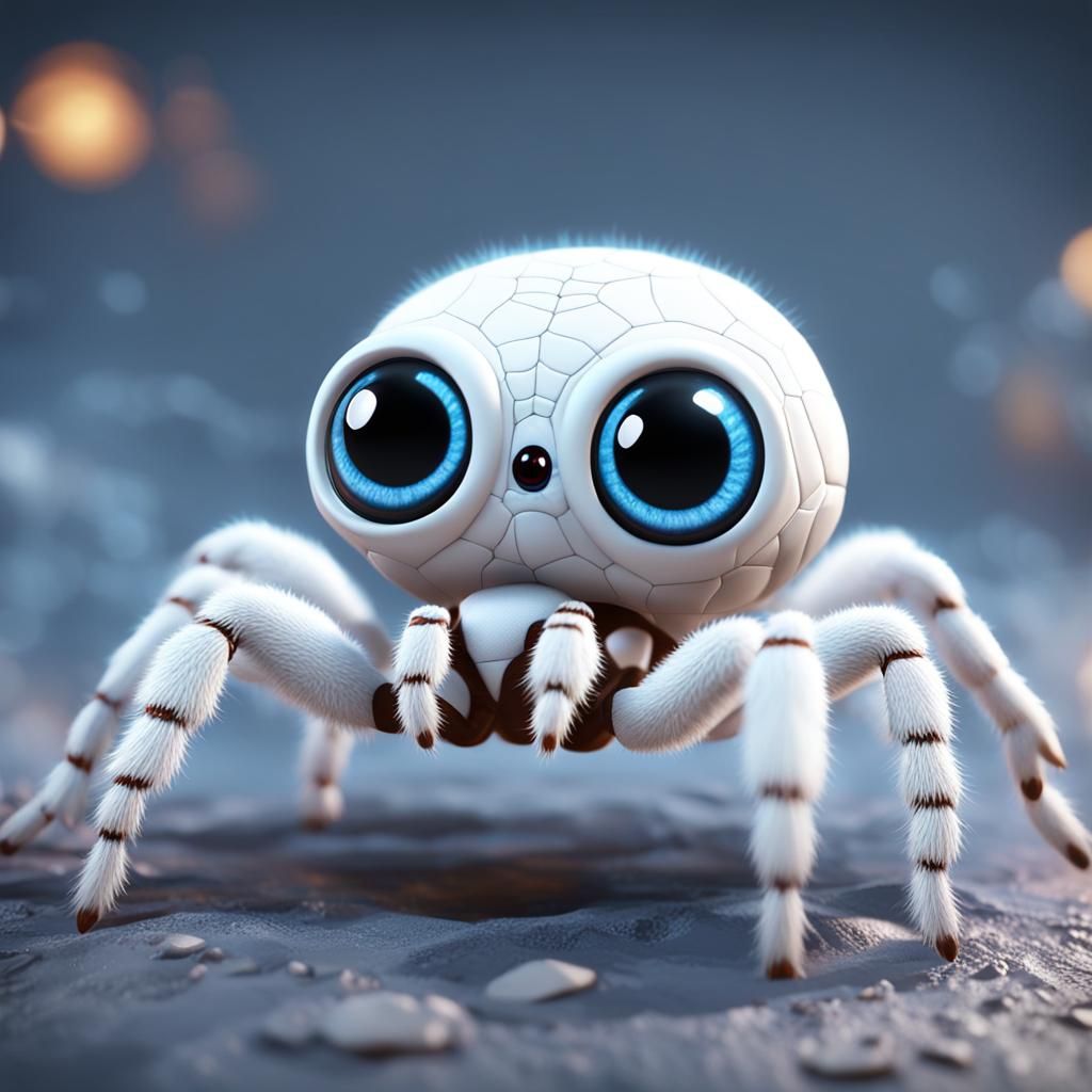 A cute all white baby spider with big eyes, animated, cartoon - AI ...