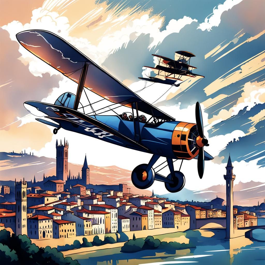a biplane flying over verona. - AI Generated Artwork - NightCafe Creator