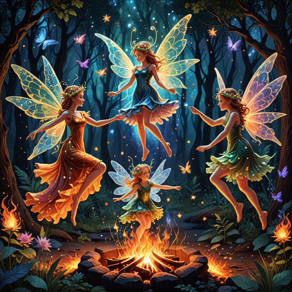fairies dancing around a fire. - Mystical Fairies Dance in C...
