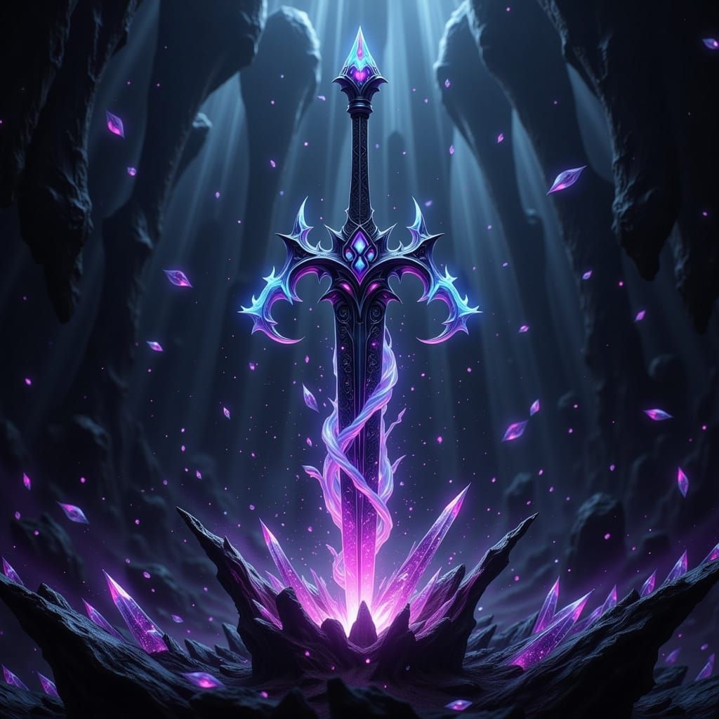Mystical Black Elemental Void Sword in Ethereal Dr... - AI Art