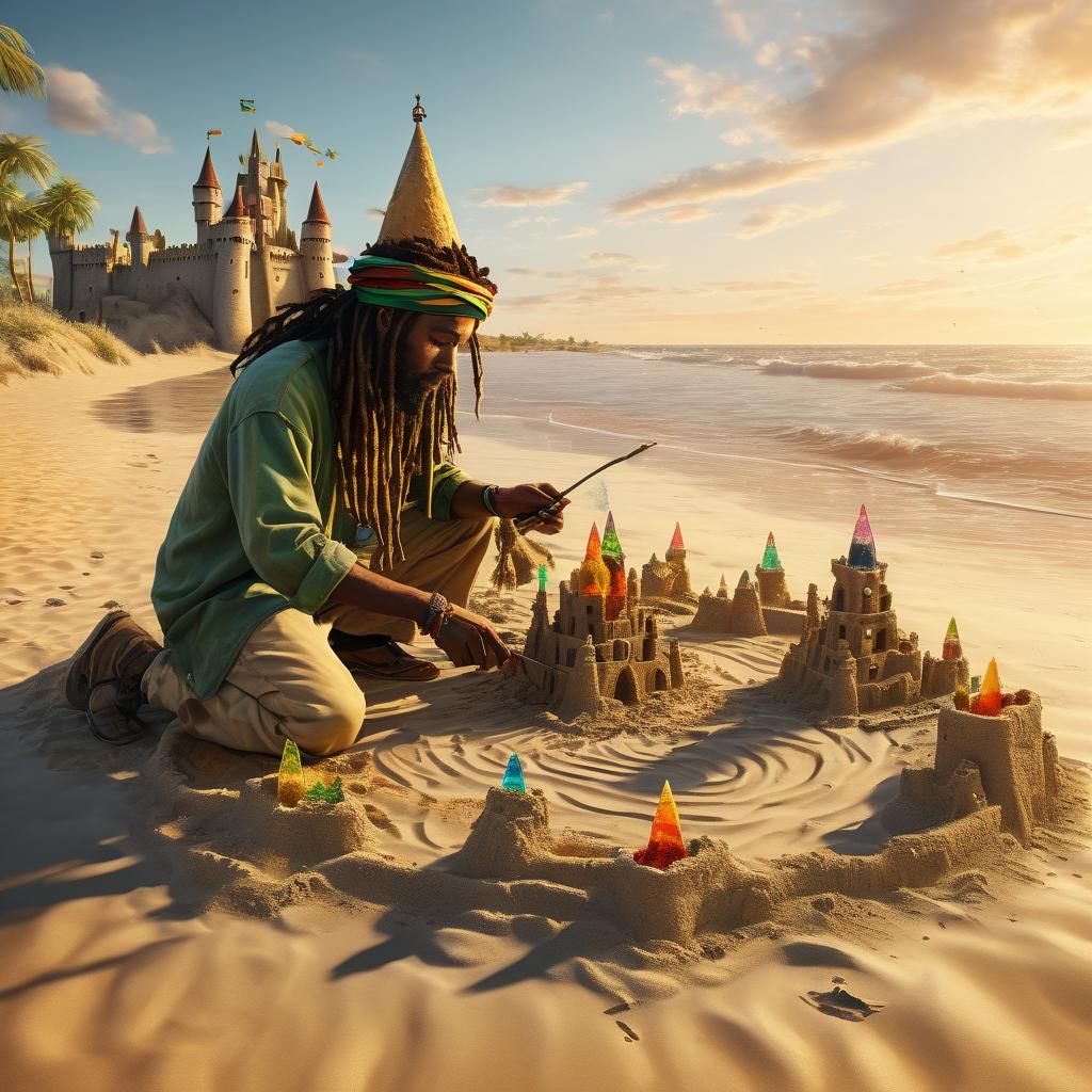 Sand Artist - Vibrant Jamaican Sandcastle in Hyper-Realistic...