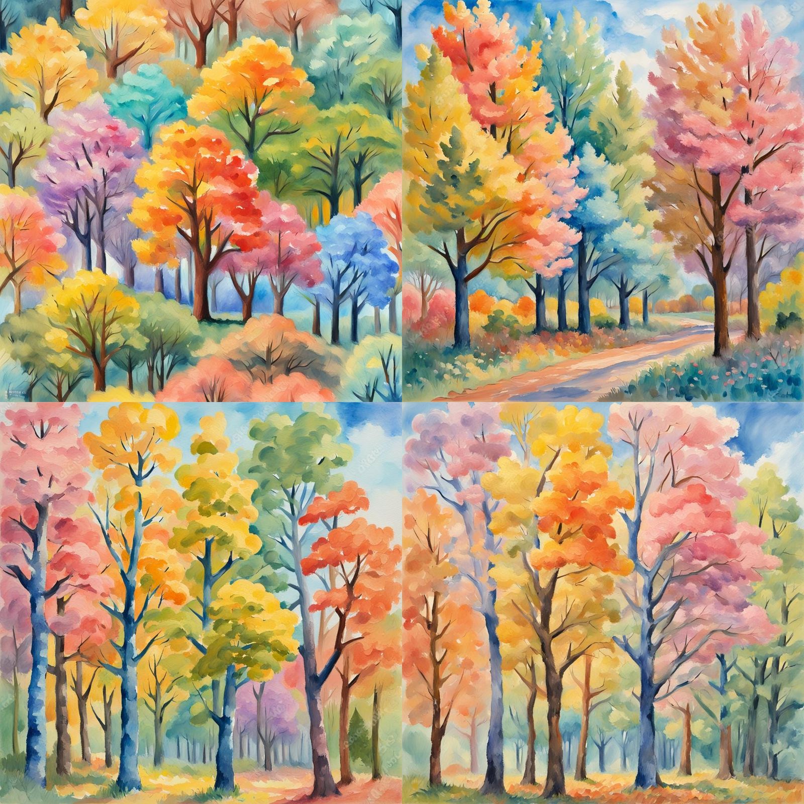 A collection of pastel trees - AI Generated Artwork - NightCafe Creator
