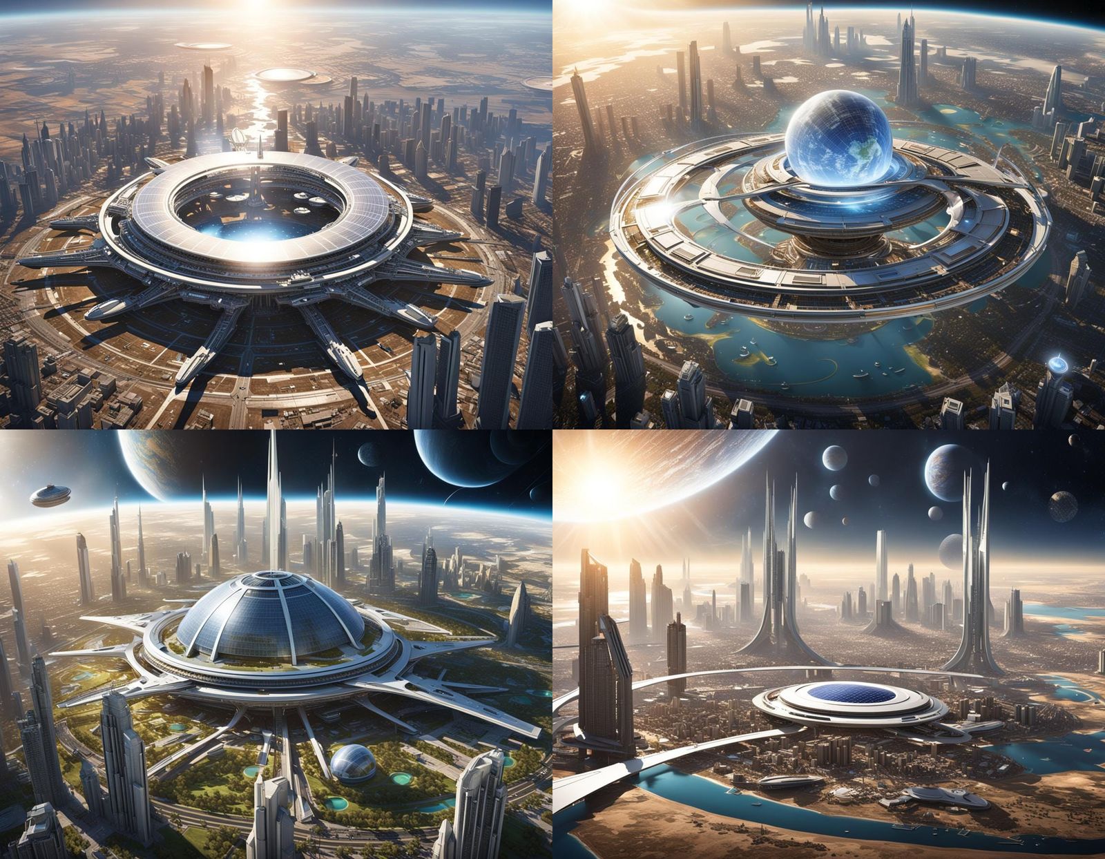 A photorealistic mega-structure orbital ring encircling a gleaming ...