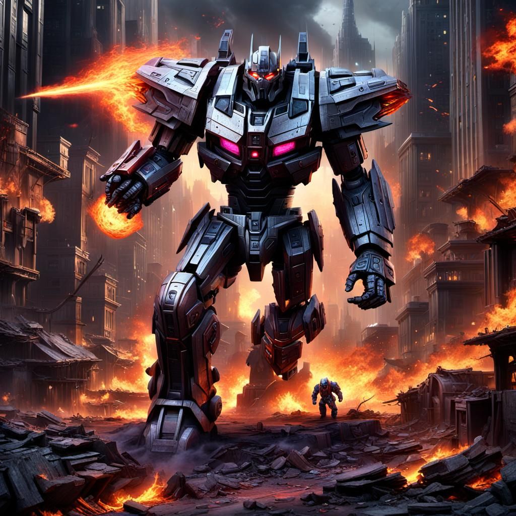 A Giant cyborg in a Street of a War City - AI Generated Artwork ...