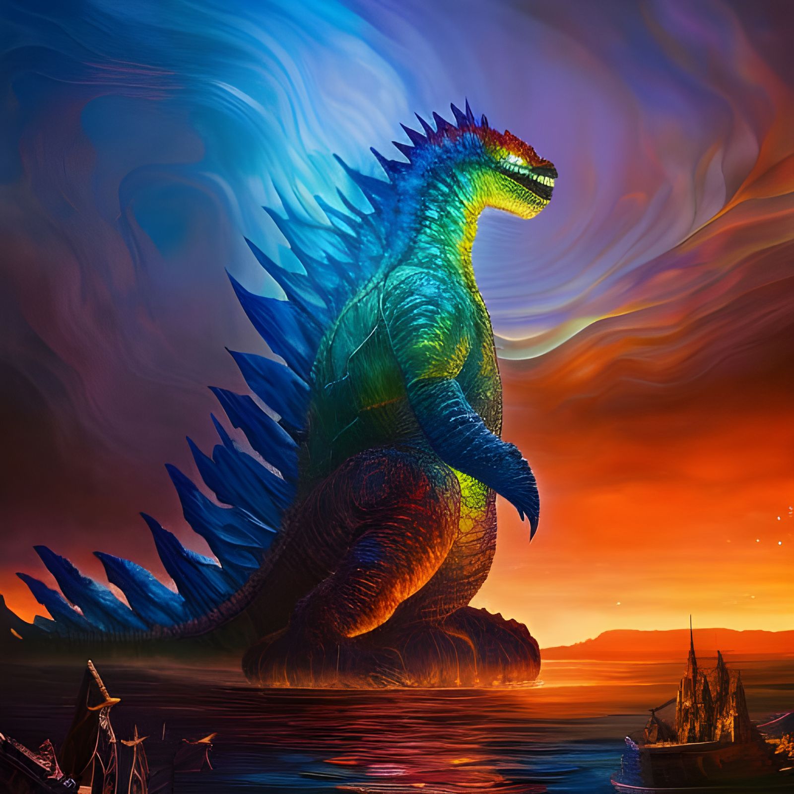 Scary stained glass Godzilla, Dan Mumford, Cyril Rolando, MW Kaluta ...