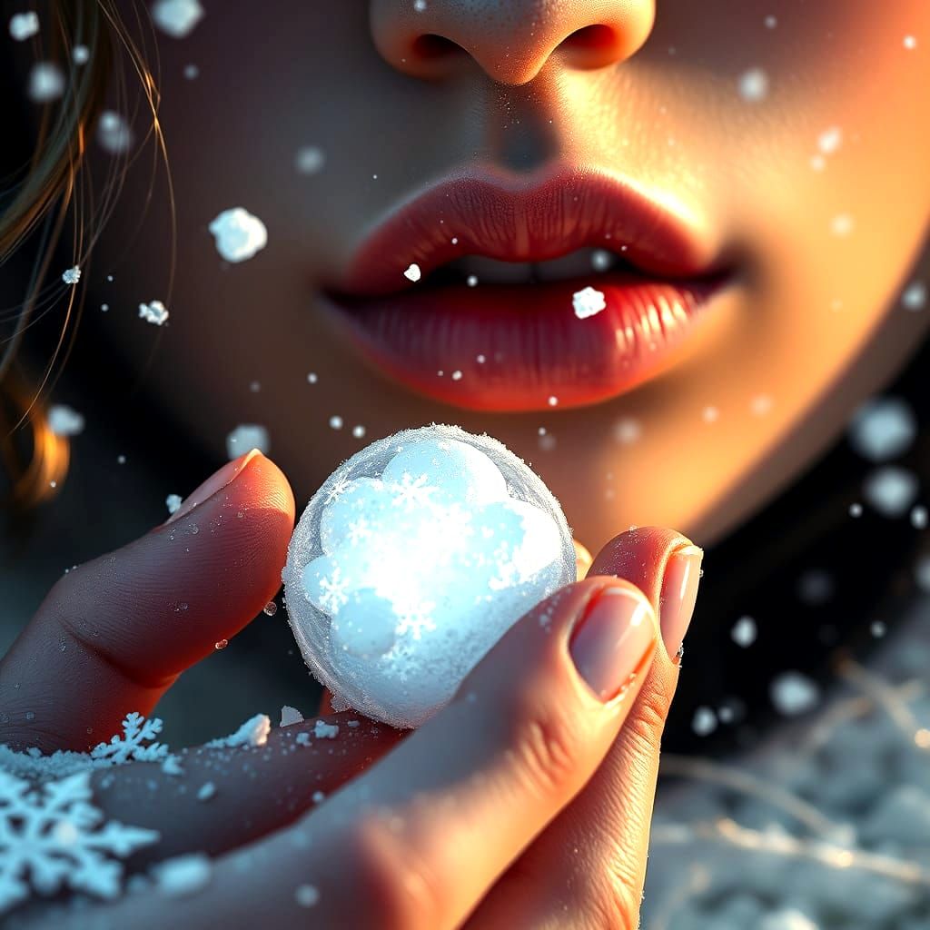 Snow falls softly on her skin. - Snowflakes Kiss Her Gentle...