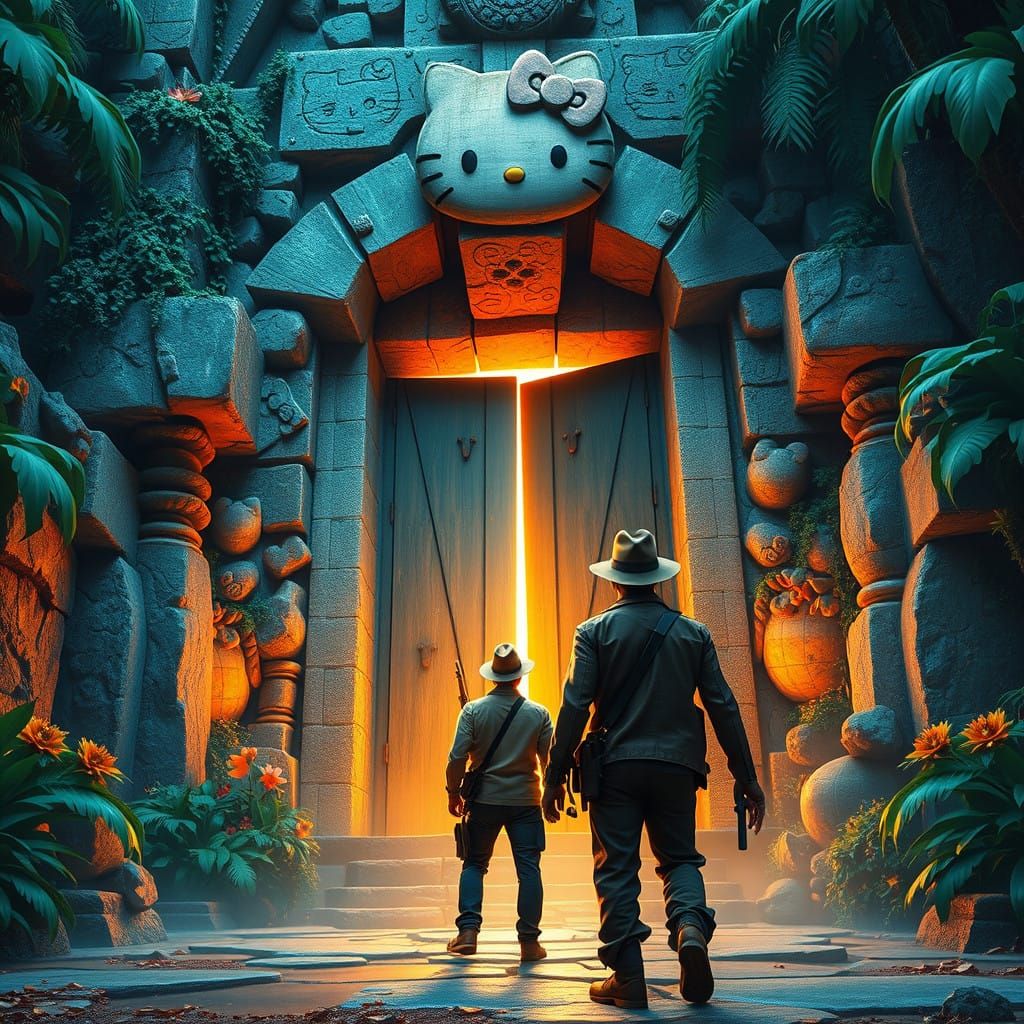 Indiana Jones Unlocks Whimsical Hello Kitty Temple - AI Art