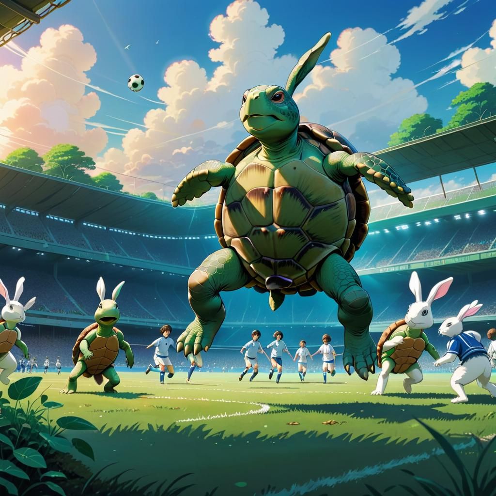 Giant turtle rabbits play soccer - AI Generated Artwork - NightCafe Creator