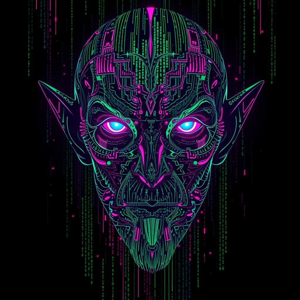 Cyberpunk Elf Hologram with Neon Lighting and Latt... - AI Art