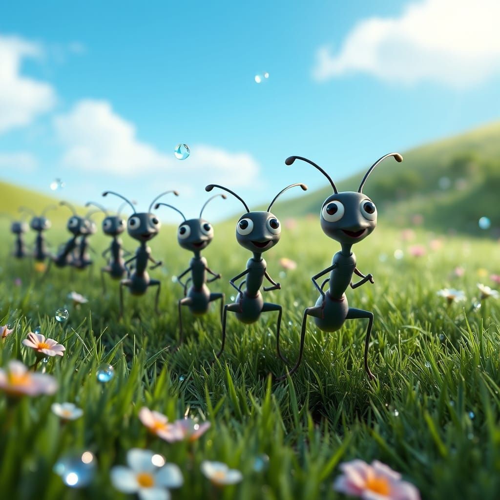 Flik & the Worker Ants Collecting Morning Dew for their Queen; "A Bug's Life"