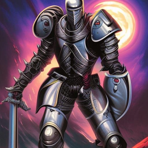 Epic blonde cyber knight slaying alien demons - AI Generated Artwork ...