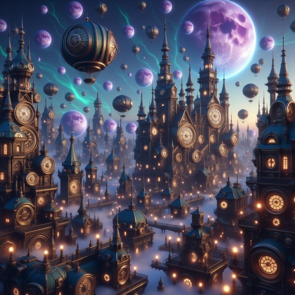 Steampunk WorldA sprawling metropolis with clockwork contraptions.