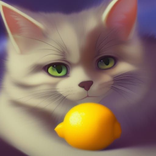 Kitten with Lemon - AI Generated Artwork - NightCafe Creator