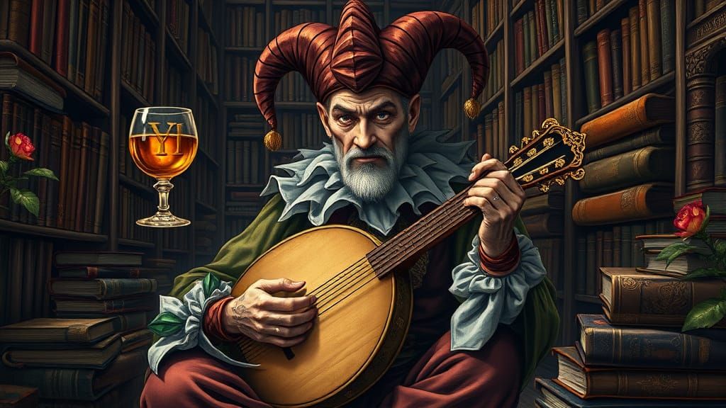 A Renaissance Jester in Mystical Study, Rendered i... - AI Art